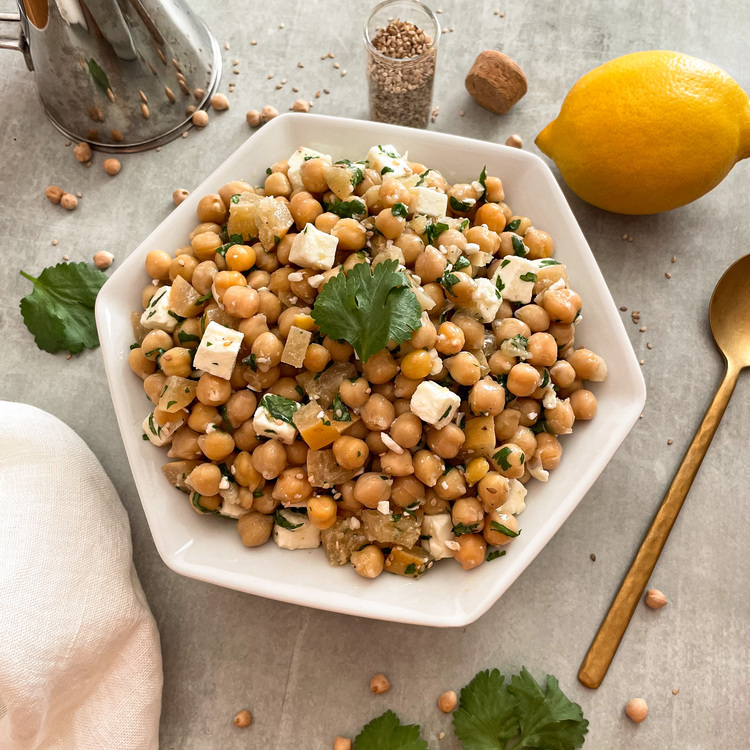 Salade de pois chiches, citron confit et fêta